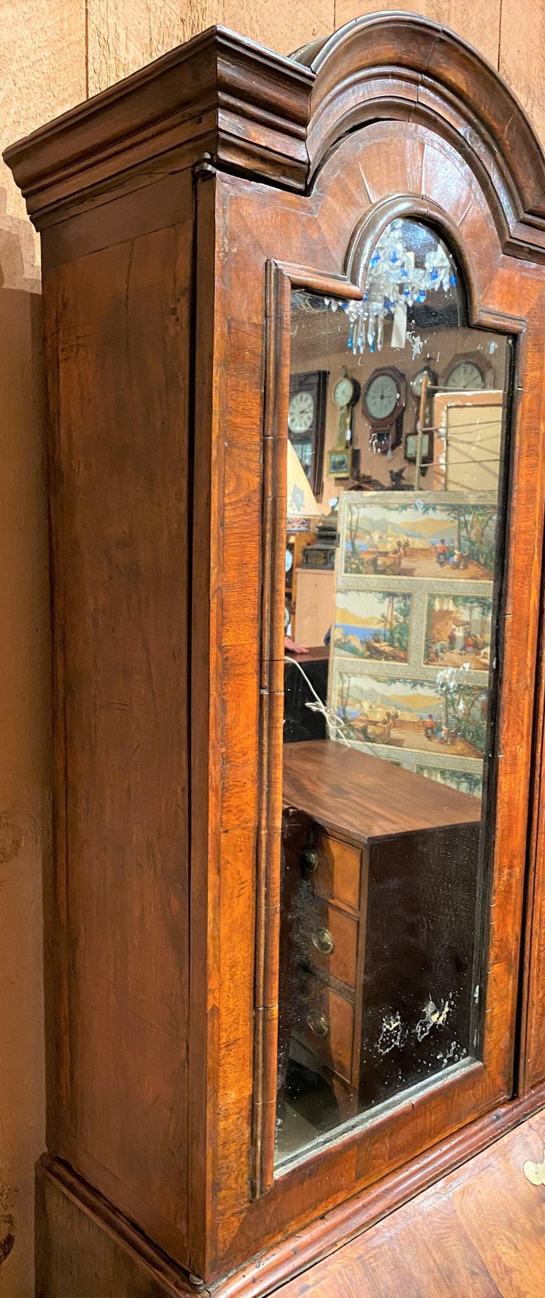 Queen Anne Walnut Dome Top Secretary with Mirrored Doors For Sale at ...