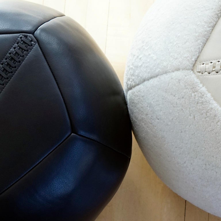 Ball Ottoman 18" in Black Leather by Moses Nadel For Sale at 1stDibs