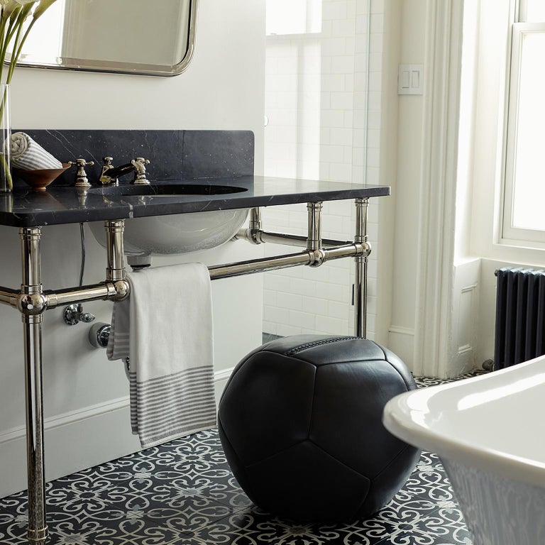 Ball Ottoman 18" in Black Leather by Moses Nadel For Sale at 1stDibs