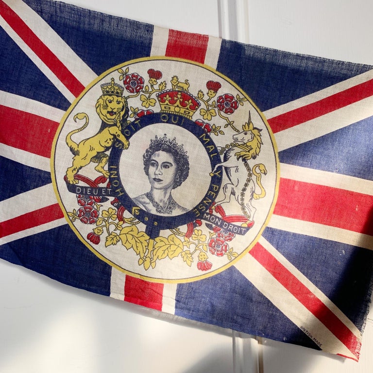 Queen Elizabeth ii Flag Union Jack Order of the Garter Honi Soit Mal Y ...