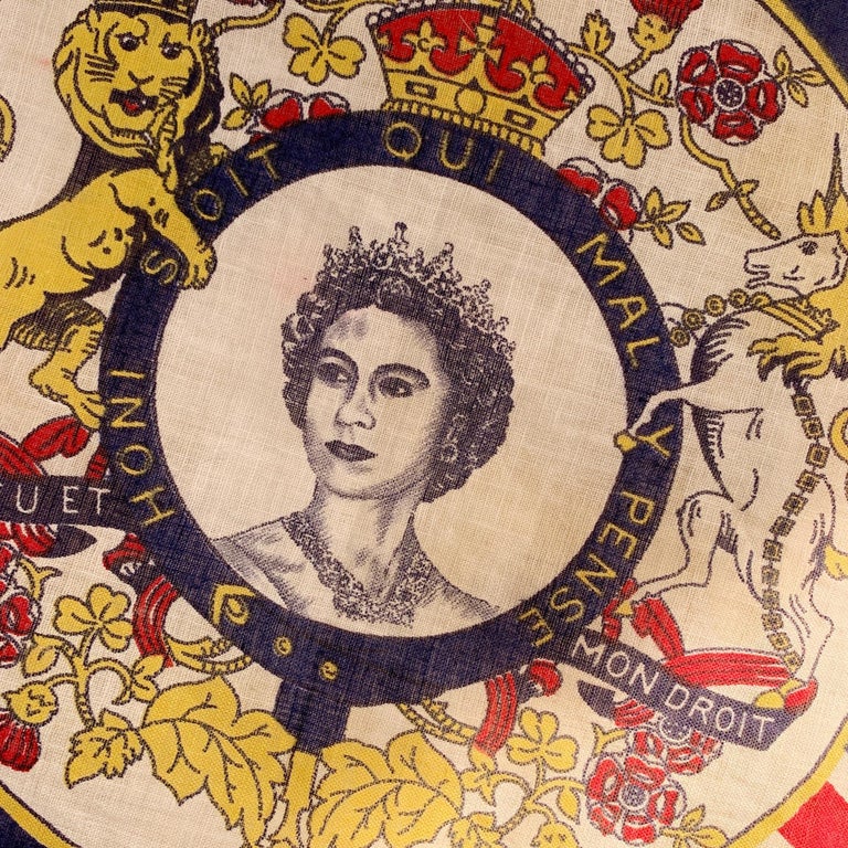 Queen Elizabeth ii Flag Union Jack Order of the Garter Honi Soit Mal Y Pense For Sale at 1stDibs