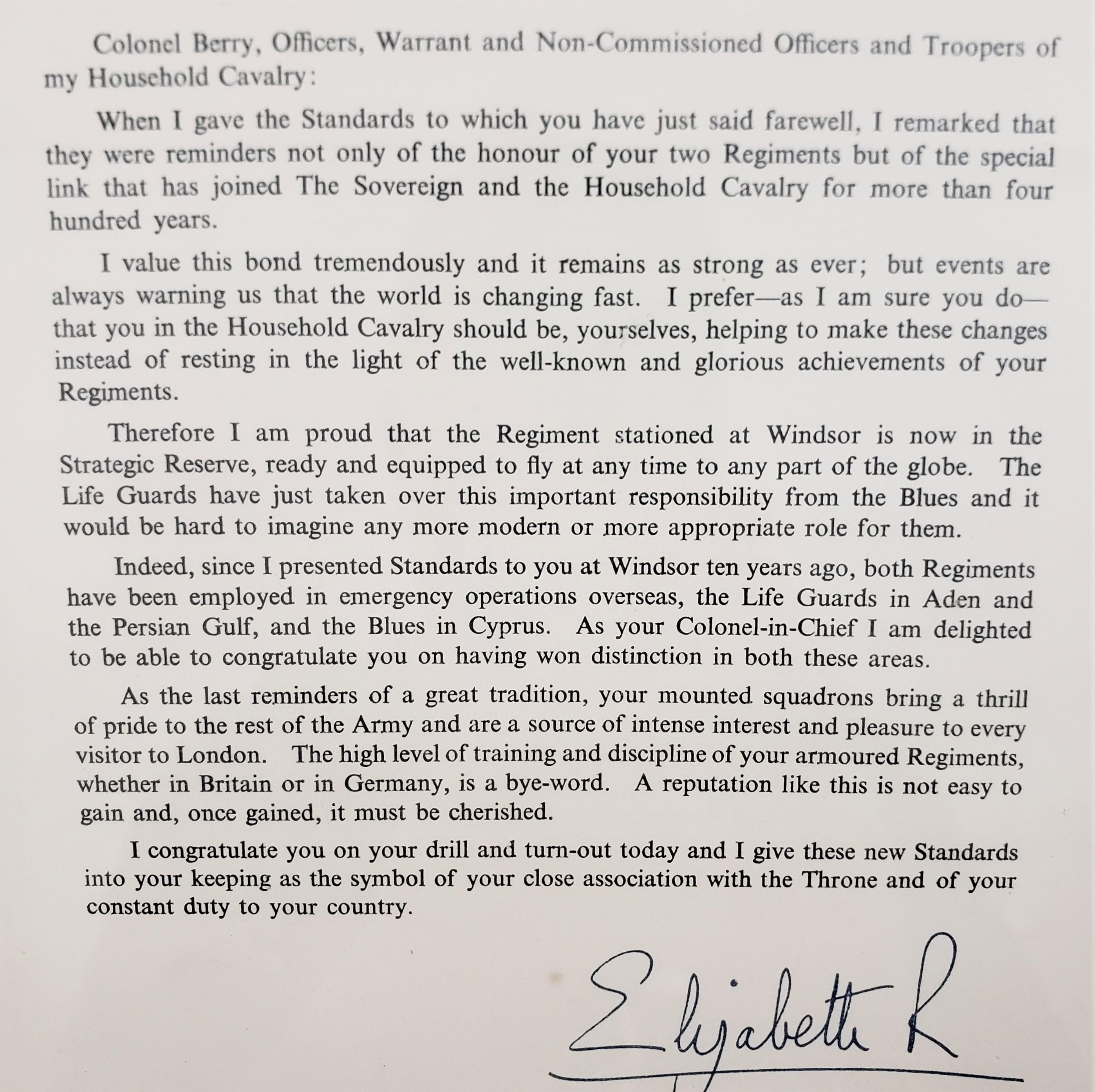 Queen Elizabeth II Signed Letter for the Presentation of Standards 1963 ...