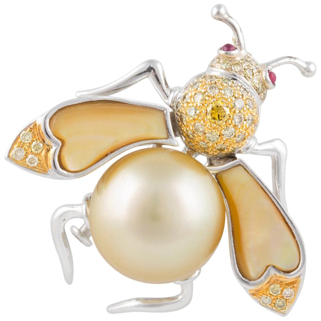 Ella Gafter Bee Pearl Diamond Sapphire Pin Brooch For Sale at 1stDibs