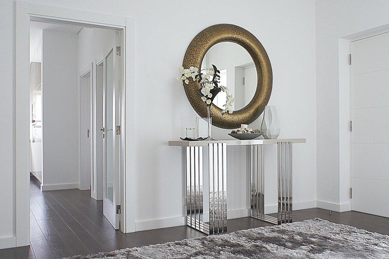 Quick Ship Contemporary Wall Mirror in Hammered Gold Texture For Sale ...