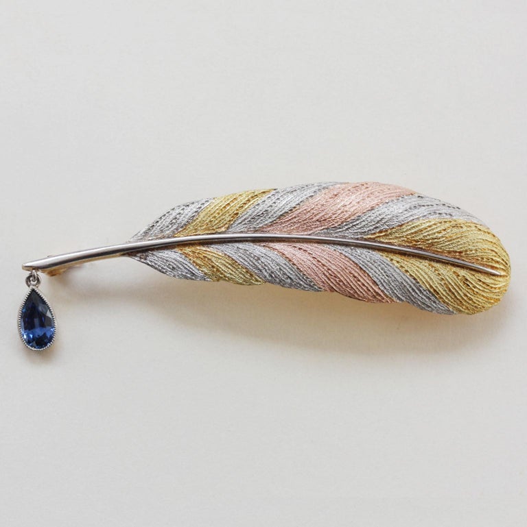 Quill Pen Gold and Sapphire Brooch at 1stDibs | gold quill pen