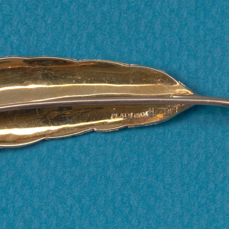 Quill Pen Gold and Sapphire Brooch at 1stDibs | gold quill pen