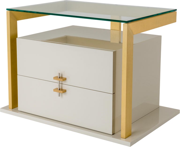 Quimera Nightstand in Brushed Brass Structure and Handles and Natural ...