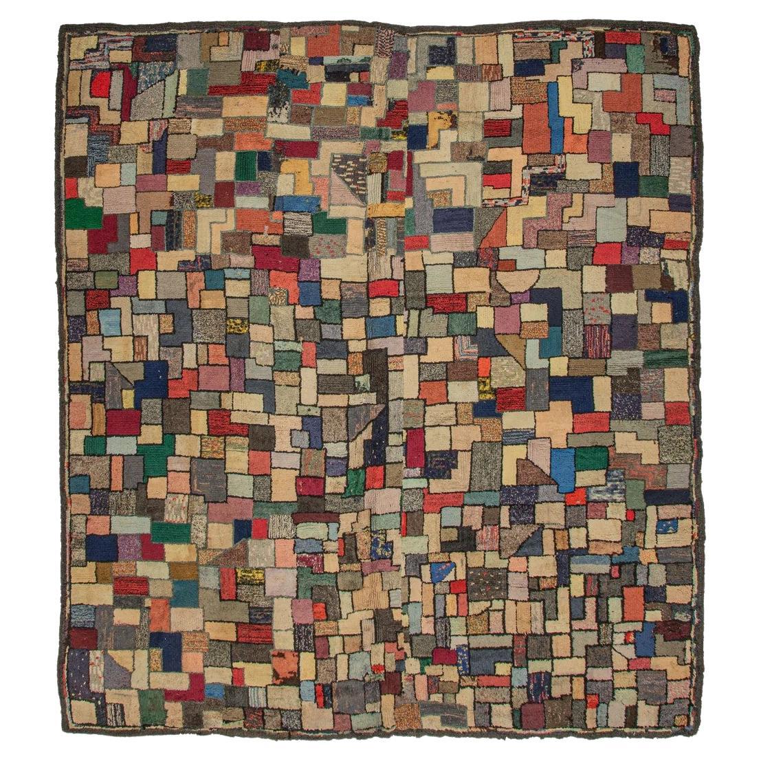 Antique American Hooked Room Size Area Rug For Sale at 1stDibs