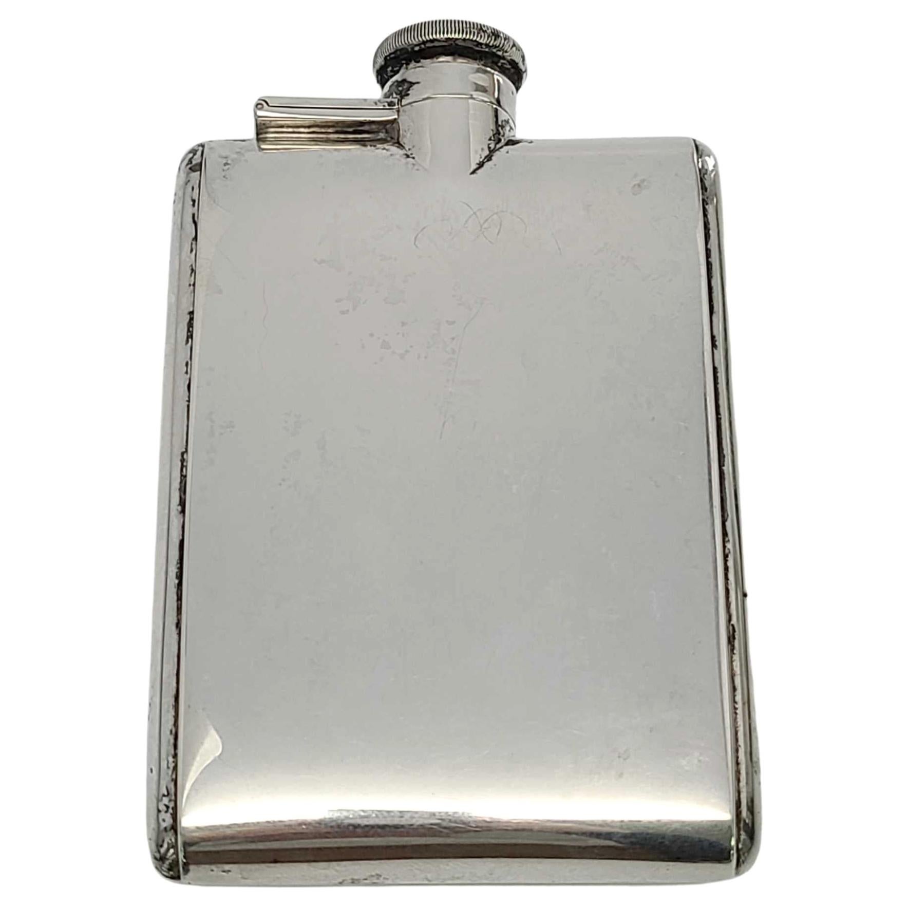 English Art Deco Sterling Silver, Crystal and Leather Hip Flask For ...