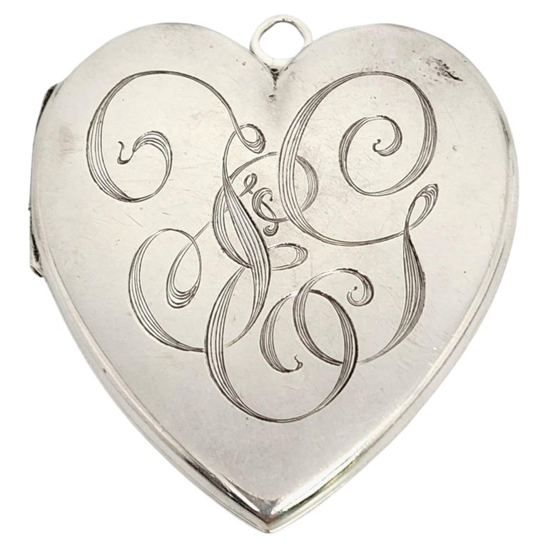 R Blackinton Sterling Silver Heart Locket with Monogram For Sale at 1stDibs