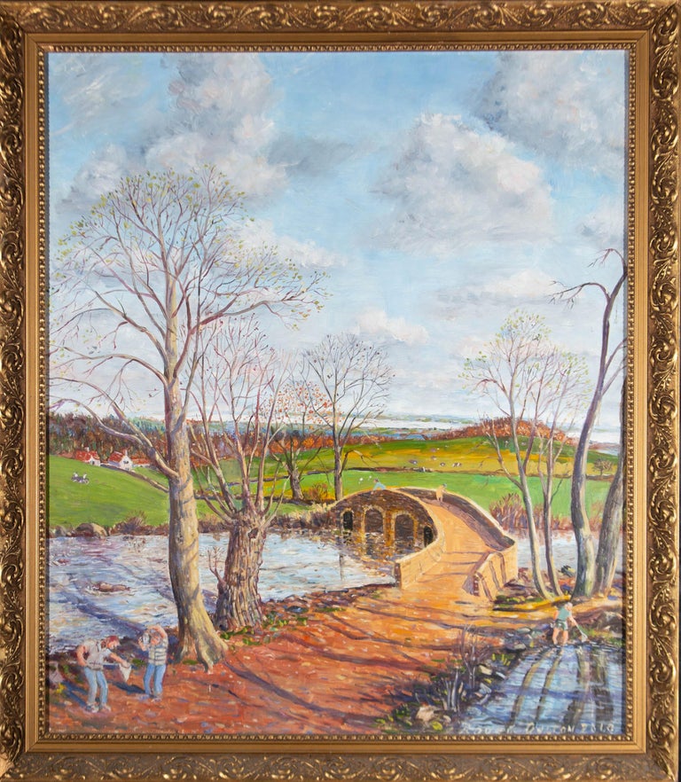 R. Dutton - R. Dutton - Large 2010 Oil, Fishing by the Bridge For Sale ...