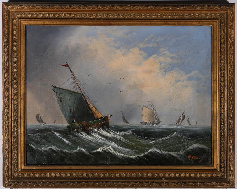 R. Gray - R. Grey - Signed Late 19th Century Oil, Boats at Sea For Sale ...