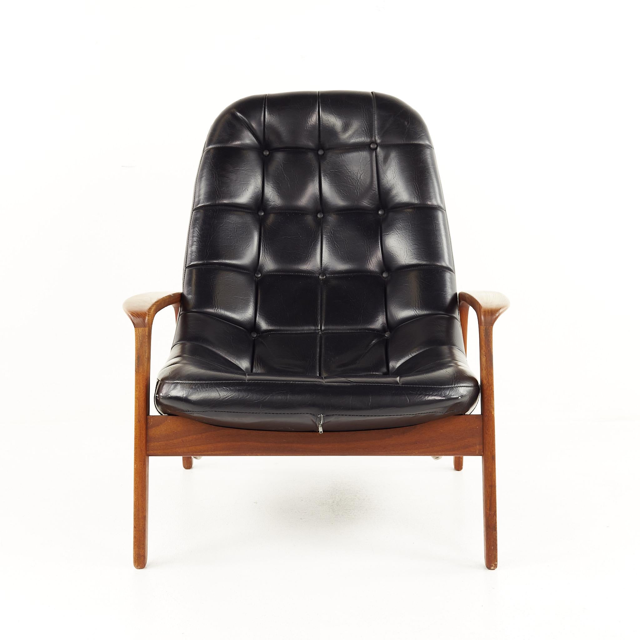 R Huber Mid Century Tufted Teak Scoop Lounge Chair and Ottoman For Sale ...