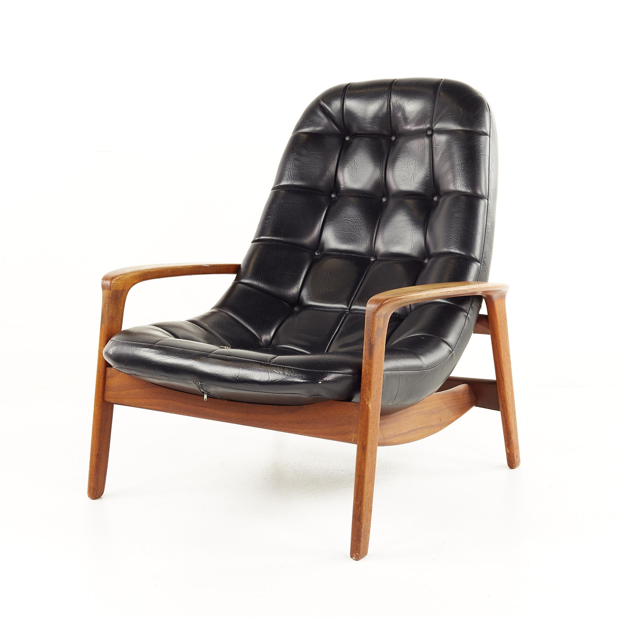 R Huber Mid Century Tufted Teak Scoop Lounge Chair and Ottoman For Sale ...