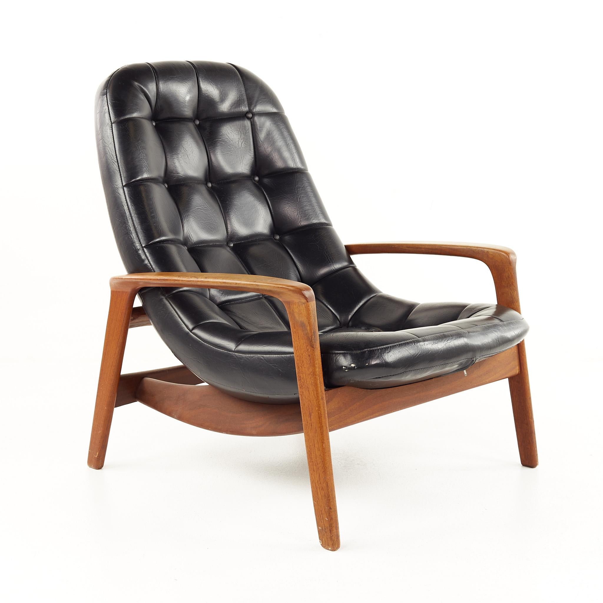 R Huber Mid Century Tufted Teak Scoop Lounge Chair and Ottoman For Sale ...