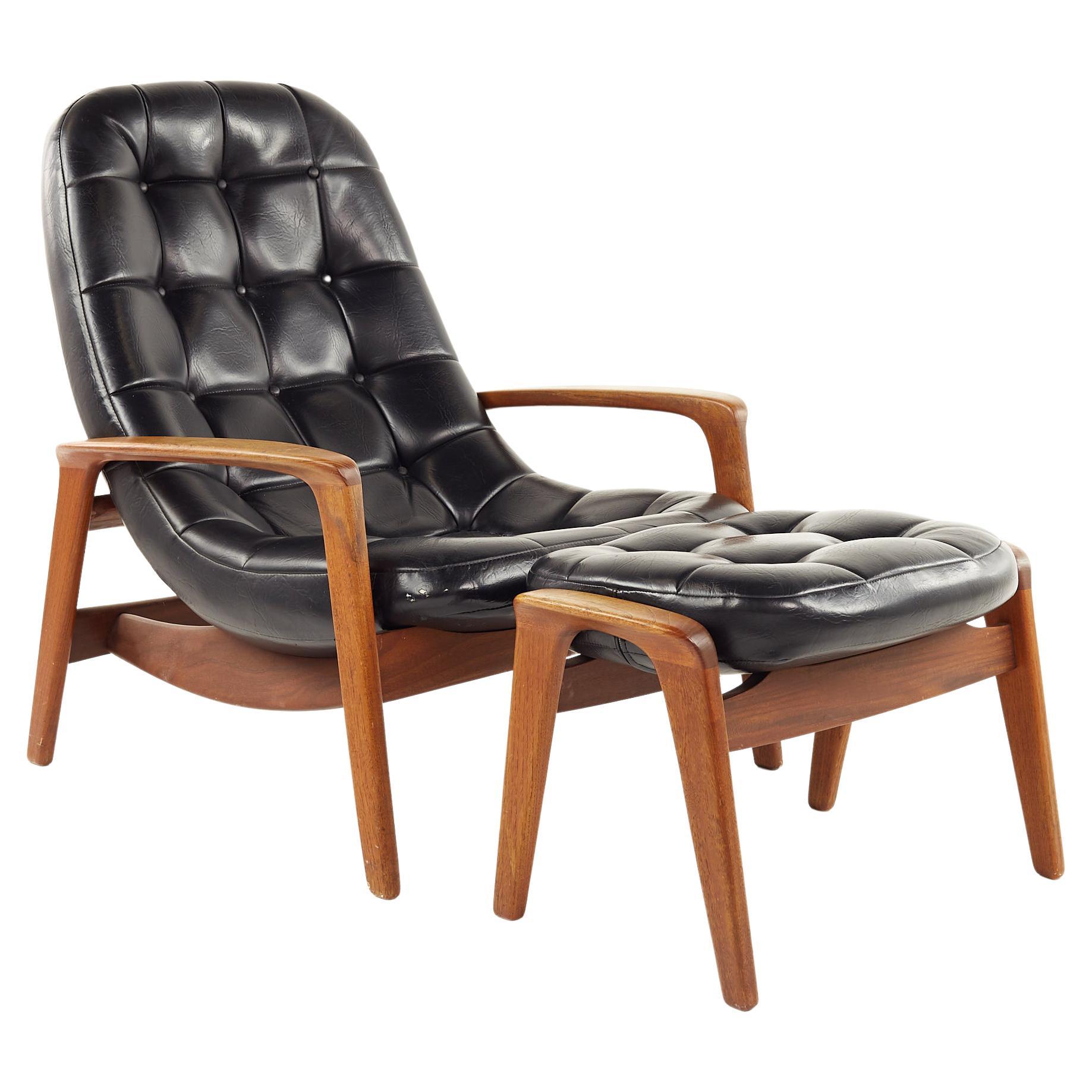R Huber Mid Century Tufted Teak Scoop Lounge Chair and Ottoman For Sale ...