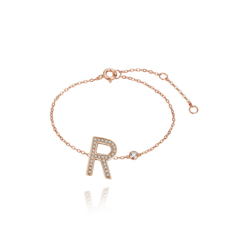 R Initial Bezel Chain Bracelet For Sale at 1stDibs