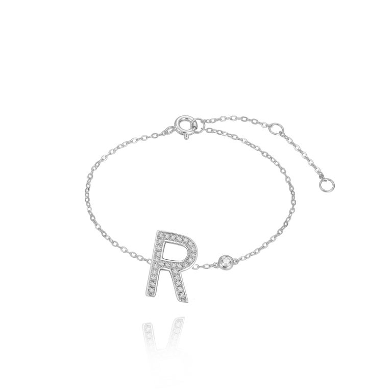 R Initial Bezel Chain Bracelet For Sale at 1stDibs