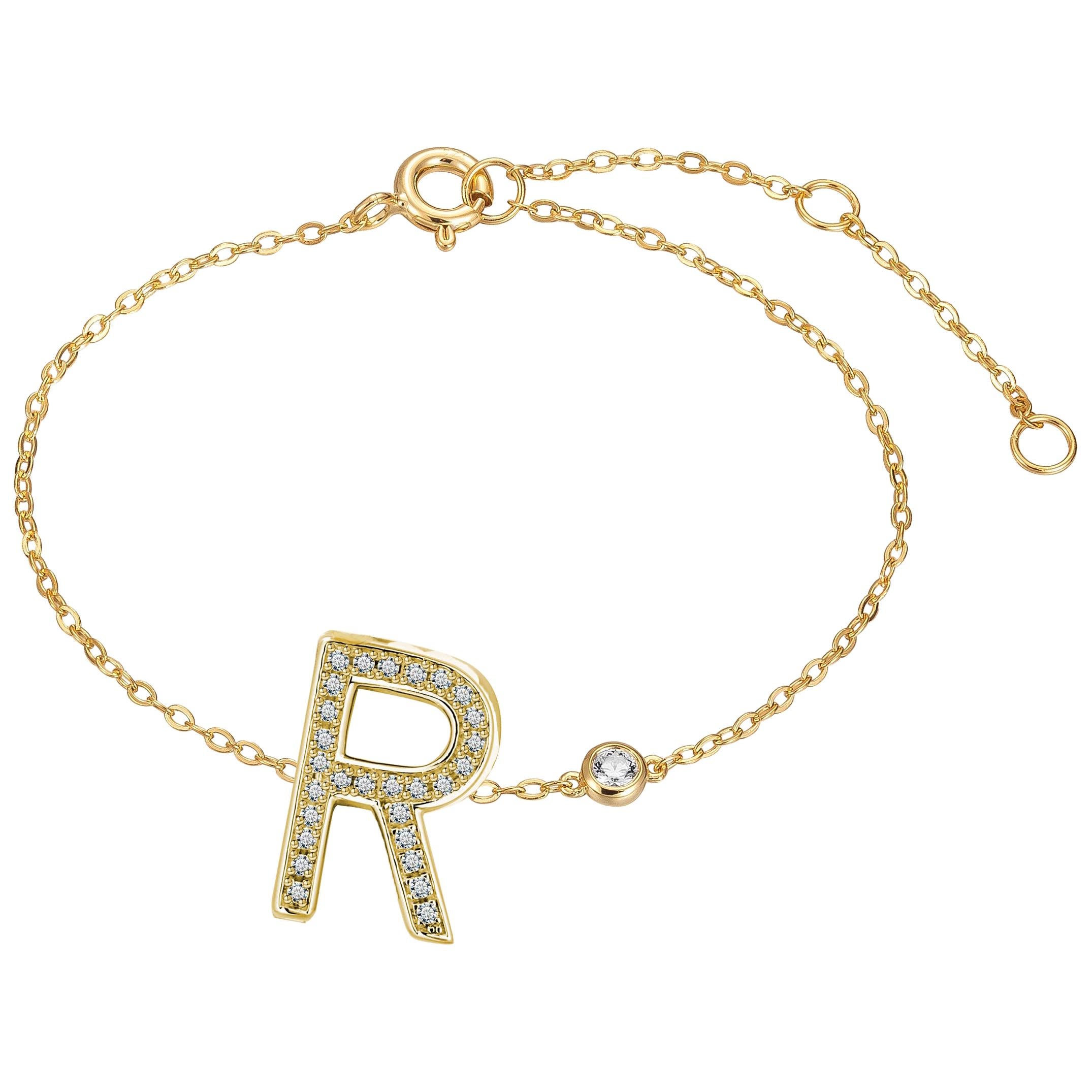 R Initial Bezel Chain Bracelet For Sale at 1stDibs