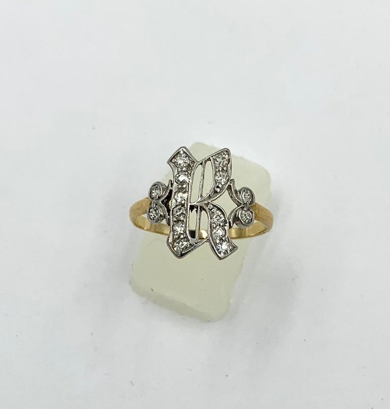 "R" Initial Ring Old Mine Cut Diamond Platinum Antique Victorian ...