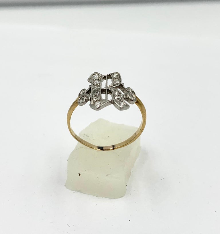"R" Initial Ring Old Mine Cut Diamond Platinum Antique Victorian ...