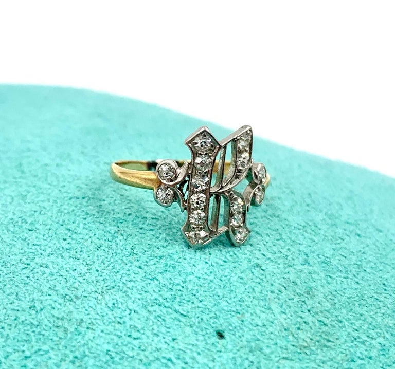 "R" Initial Ring Old Mine Cut Diamond Platinum Antique Victorian ...