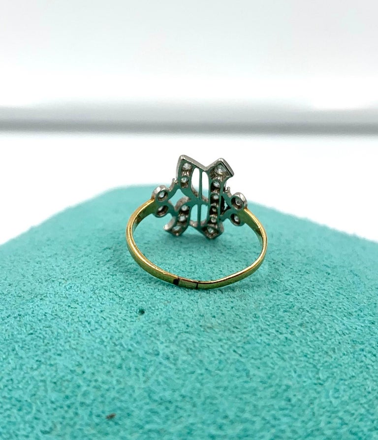 "R" Initial Ring Old Mine Cut Diamond Platinum Antique Victorian ...