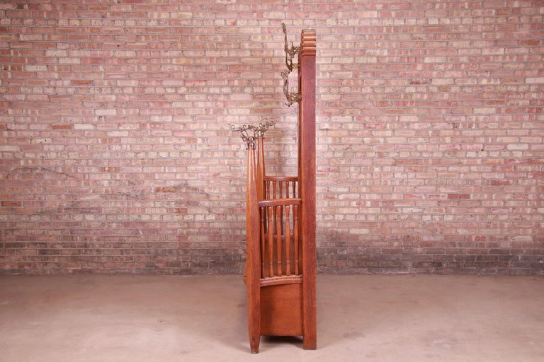 R. J. Horner Carved Solid Oak Hall Bench with Mirror, circa 1890 at 1stDibs