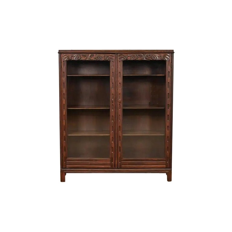 R. J. Horner Style Antique Victorian Carved Oak Bookcase Cabinet, Circa ...