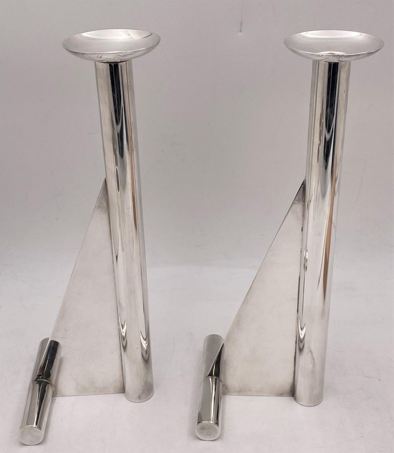 R Landau Israeli Judaica Pair of Sterling Silver Candlesticks Mid ...