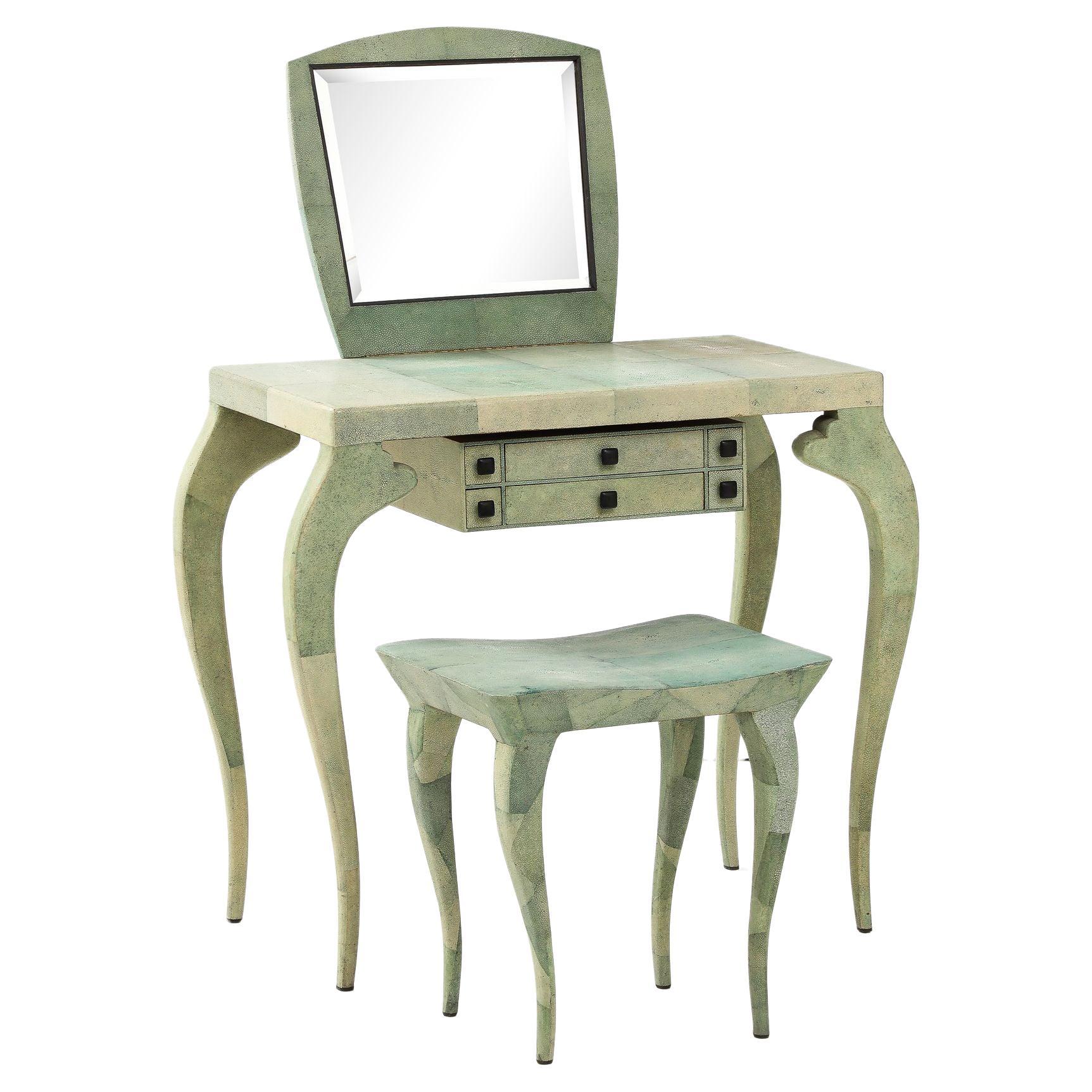Melting Vanity Table in Cream Shagreen and Bronze-Patina Brass by R and ...