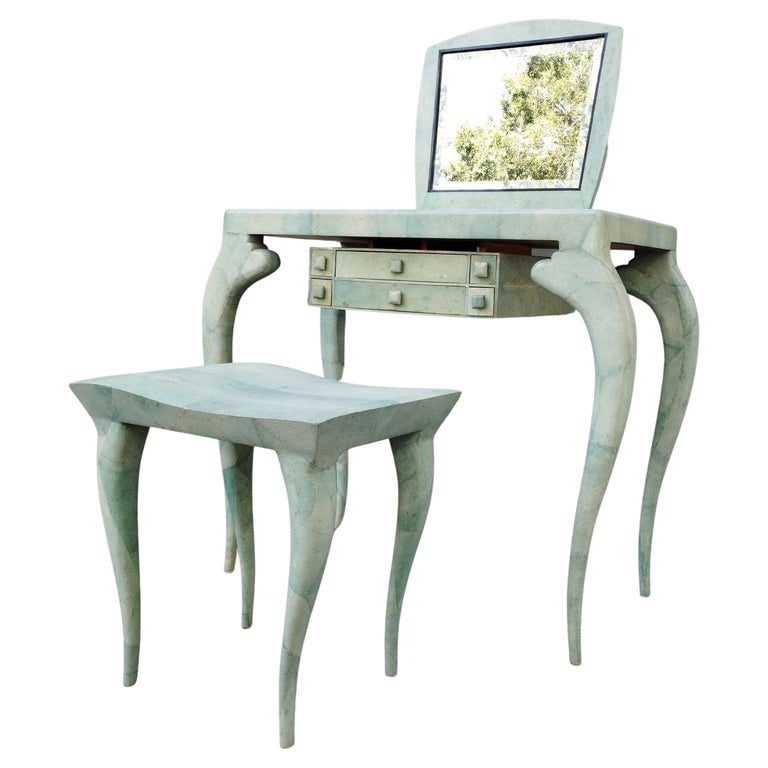 R and Y Augousti Stingray Shagreen and Wood Vanity with Bench For Sale ...