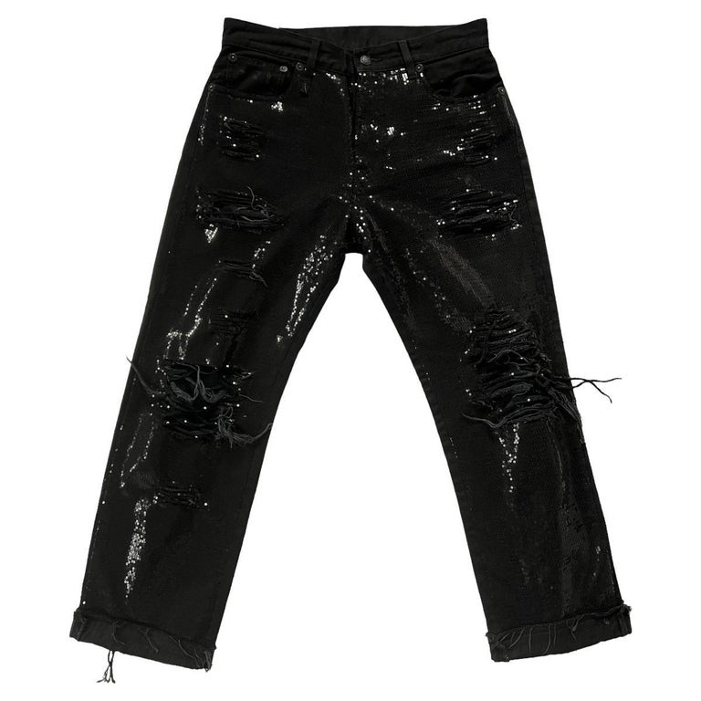 R13 Black Sequin Boyfriend Jeans Pants, Size 25 For Sale at 1stDibs