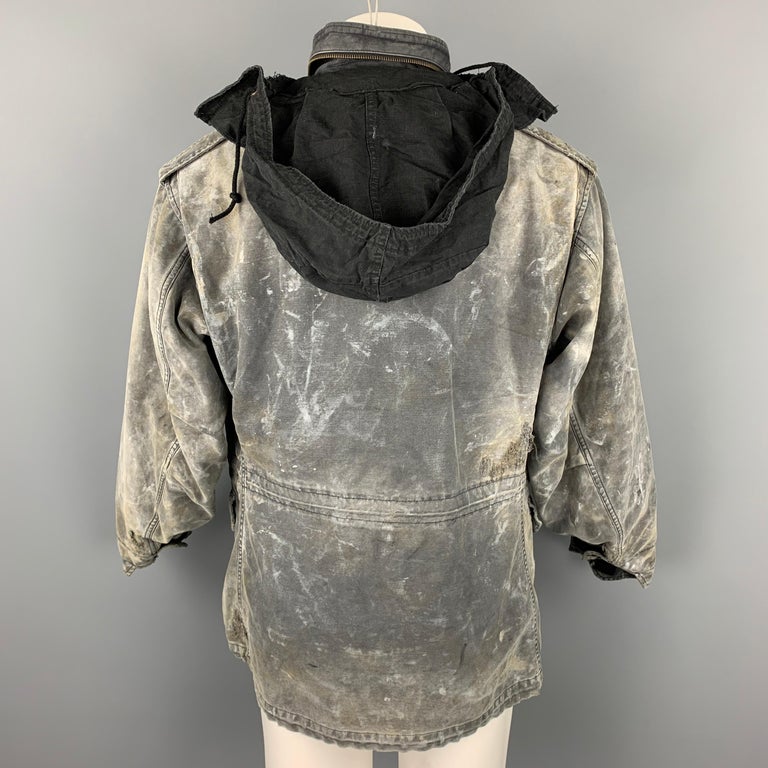 R13 Size M Gray Distressed Cotton Destroyed Military Hooded Jacket For ...