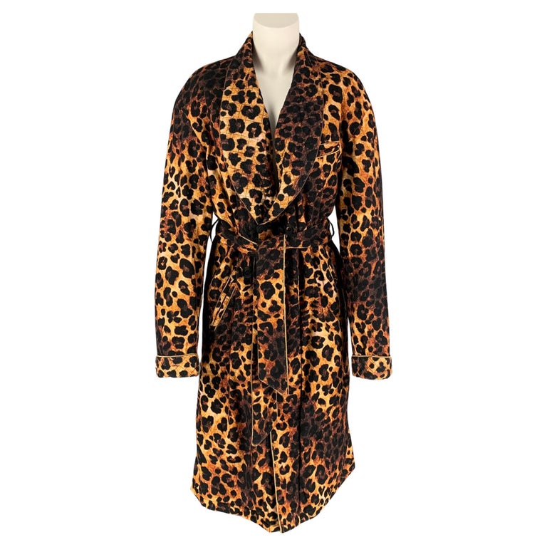R13 Size XS Brown Black Cotton Animal Print Robe Coat at 1stDibs