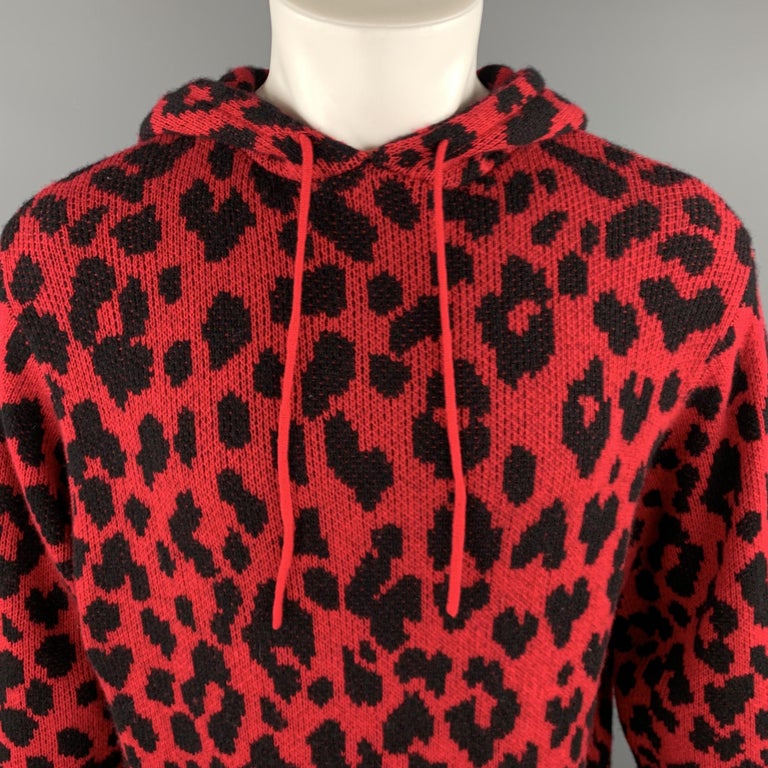 R13 Size XS Red and Black Leopard Print Cashmere Oversized Distressed ...