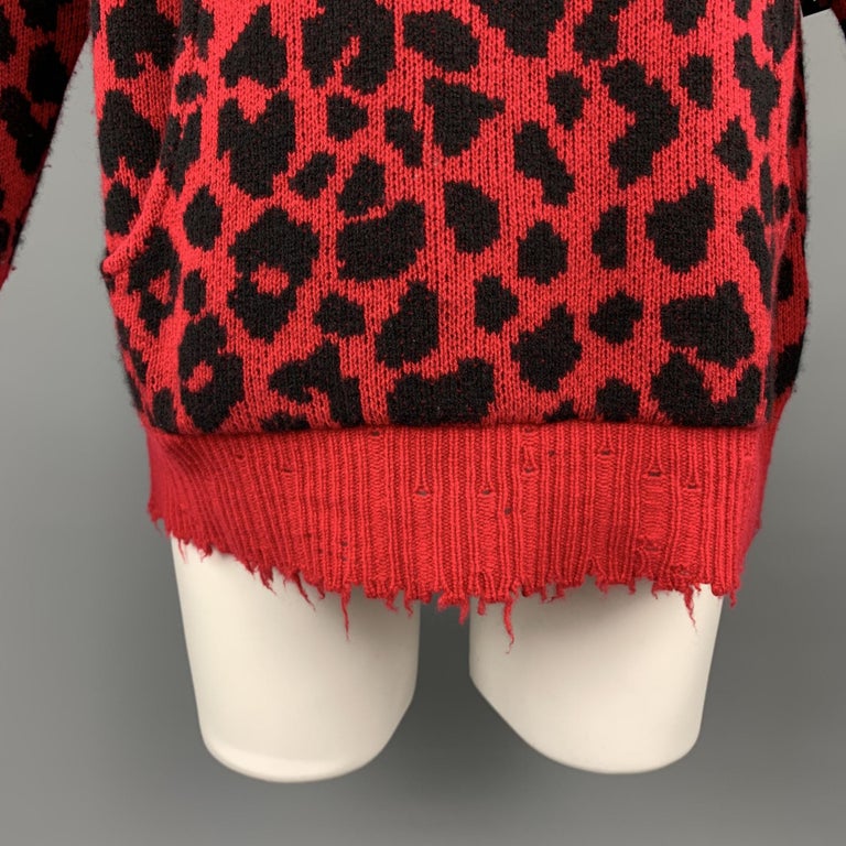 R13 Size XS Red and Black Leopard Print Cashmere Oversized Distressed ...