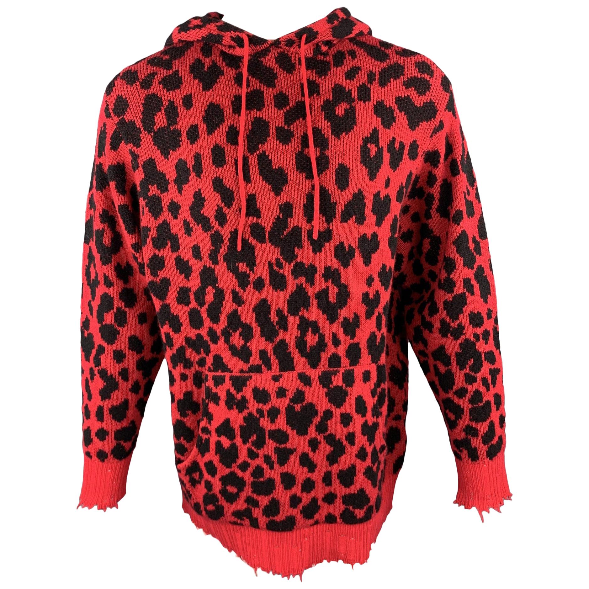 R13 Size XS Red and Black Leopard Print Cashmere Oversized Distressed ...