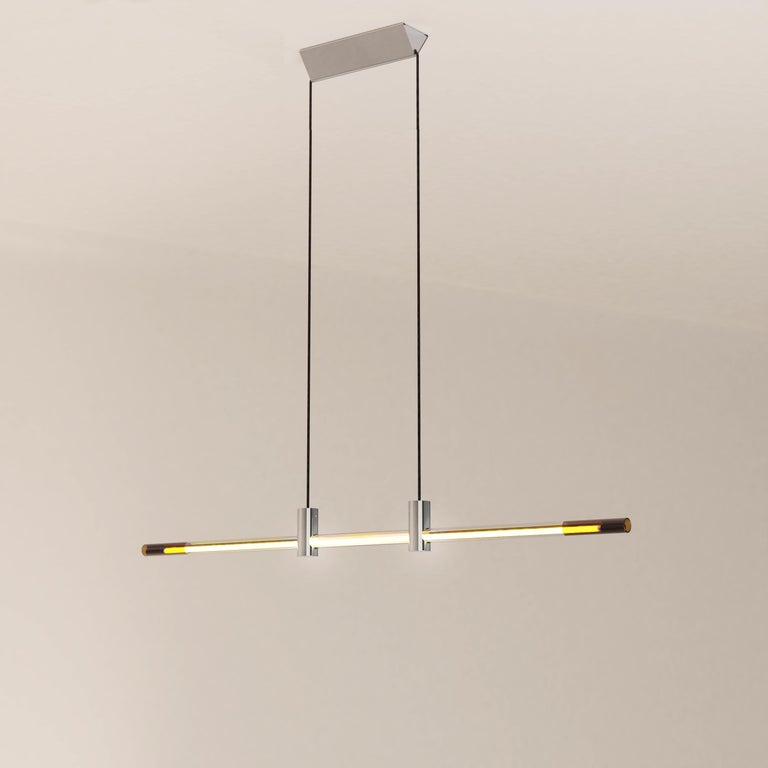 Ra Line Chrome Hand Blown Glass With Cold Cathode Neon Pendant By D