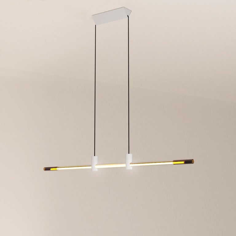 Ra Line Glossy White Hand Blown Glass With Cold Cathode Neon Pendant By