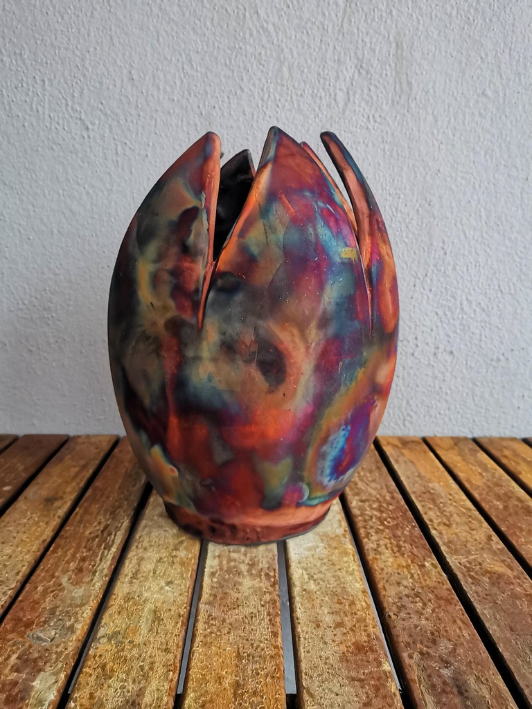 Raaquu Raku Fired Large Flower Vase S/N0000161 Centerpiece Art Series ...