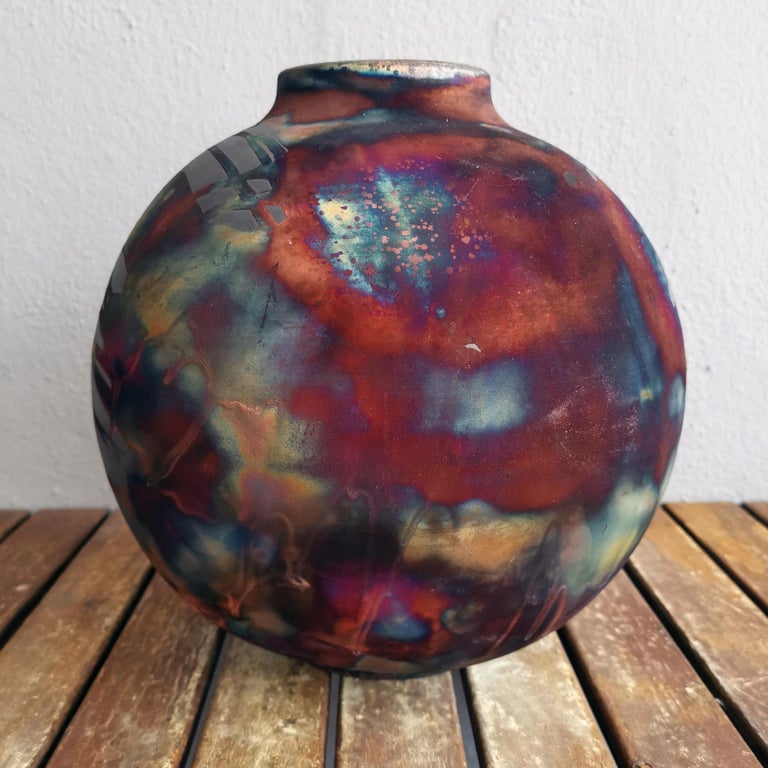 Raaquu Raku Fired Large Globe Vase S/N0000565 Centerpiece Art Series ...