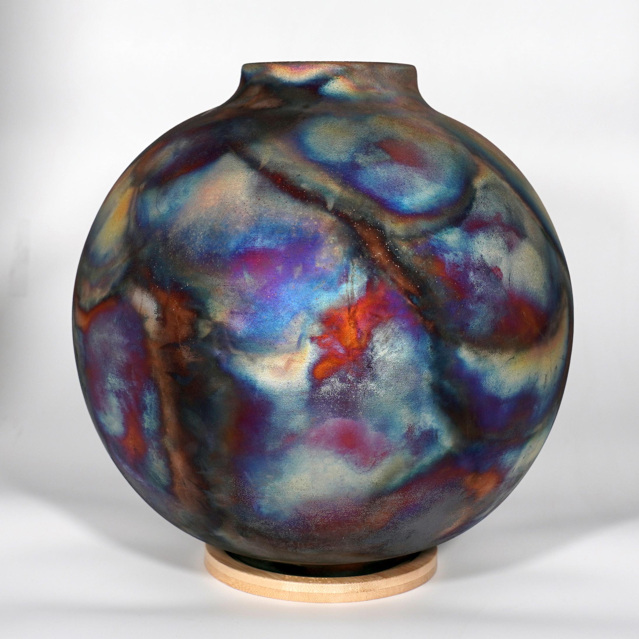 Raaquu Raku Fired Large Globe Vase S/N0000720 Centerpiece Art Series ...