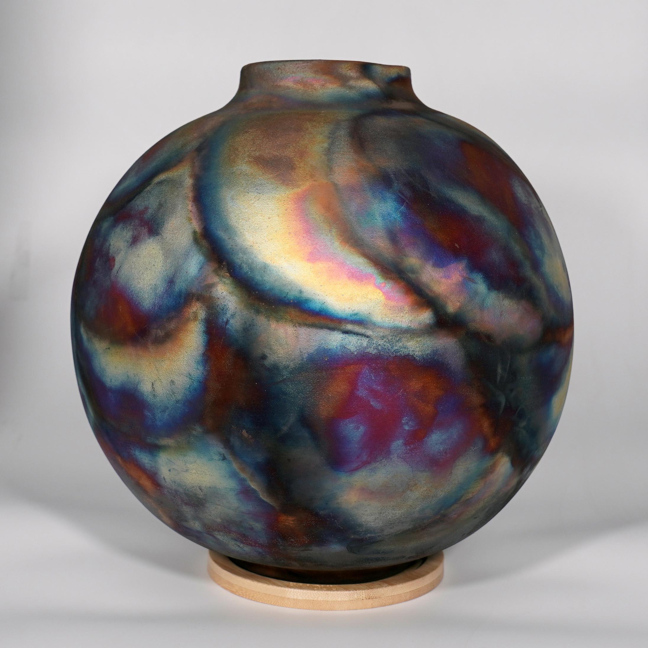 Raaquu Raku Fired Large Globe Vase S/N0000720 Centerpiece Art Series ...