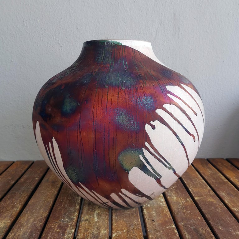 Raaquu Raku Fired Large Issho 13.5" Vase S/N0000671 Centerpiece Art ...