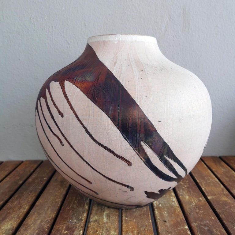 Raaquu Raku Fired Large Issho 13.5" Vase S/N0000671 Centerpiece Art ...