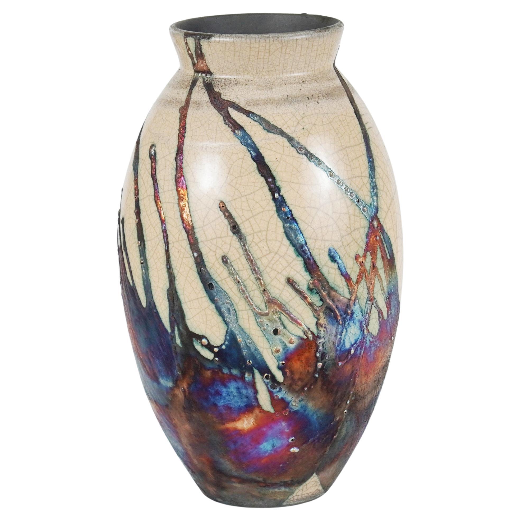 Raaquu Raku Fired Large Oval Vase S/N0000560 Centerpiece Art Series ...