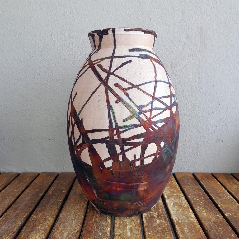 Raaquu Raku Fired Large Oval XL Vase S/N0000658 Centerpiece Art Series ...