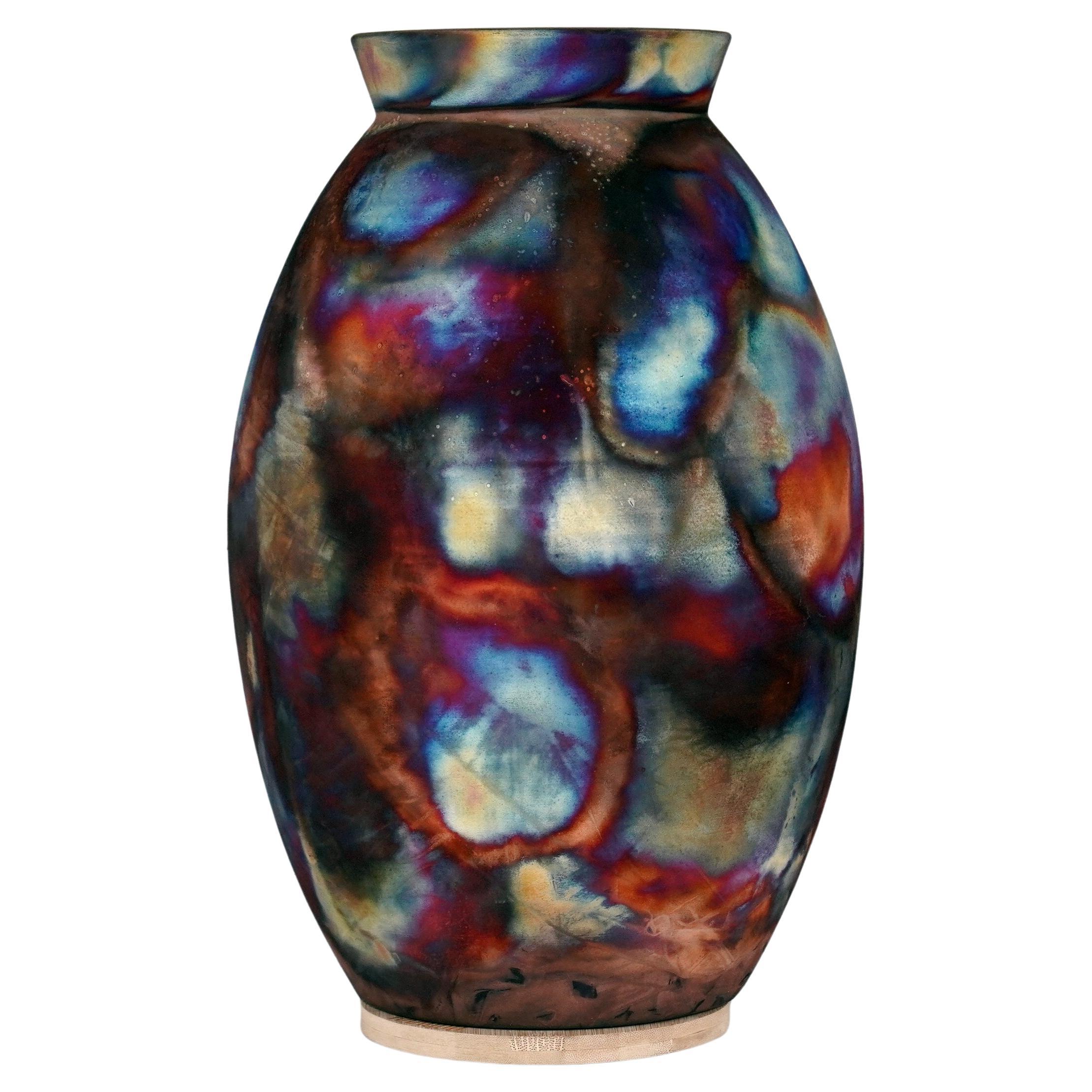 Raaquu Raku Fired Large Oval XL Vase S/N0000657 Centerpiece Art Series ...