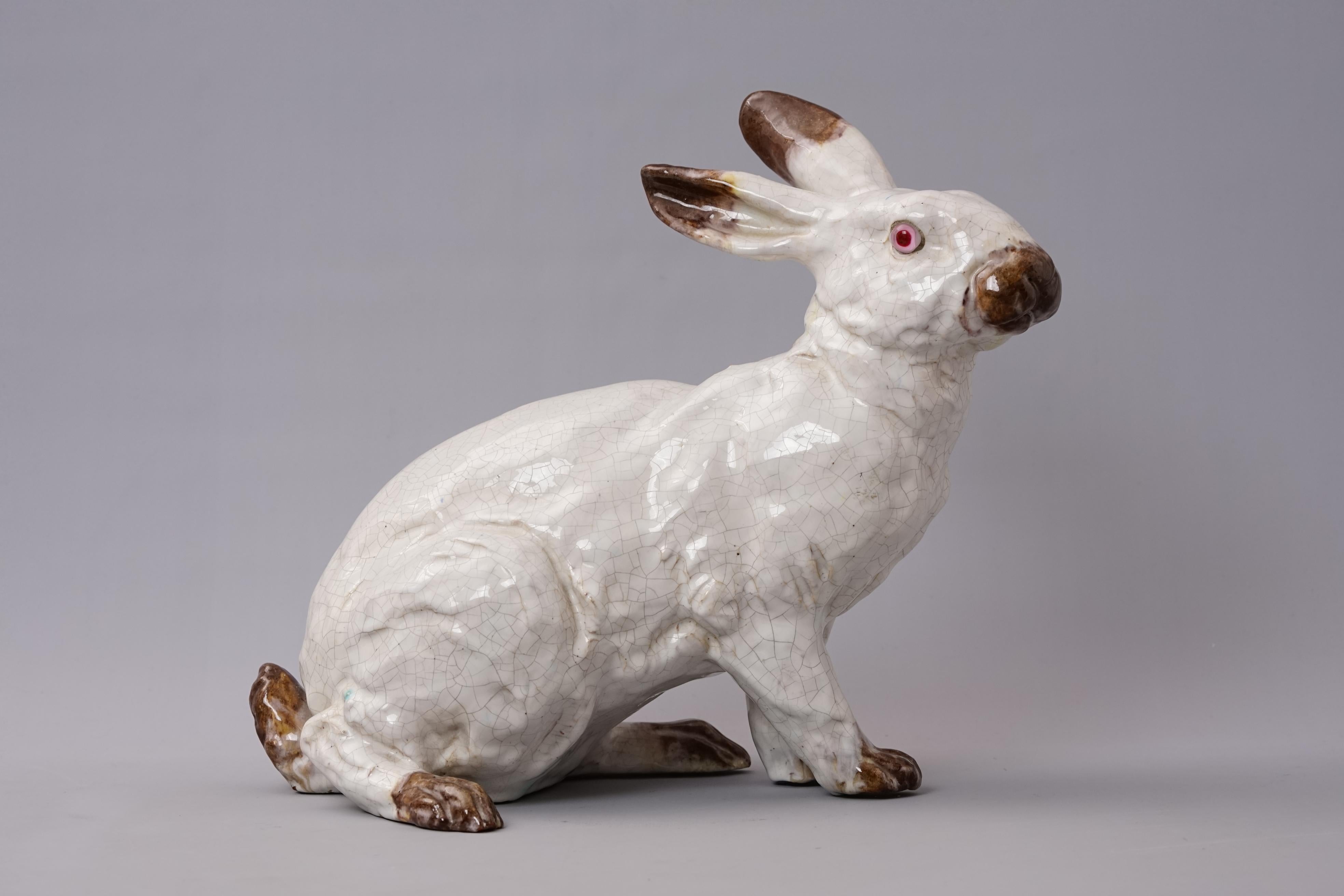 Rabbit sculpture in Fayance by J. Filmont Cean France For Sale at 1stDibs